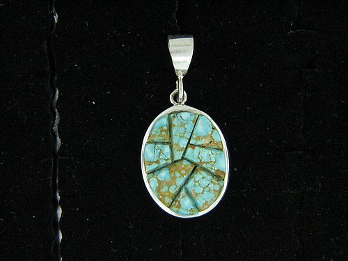 #8 Turquoise Beautiful Cobble Stone Inlaid Design Sterling Pendant ...