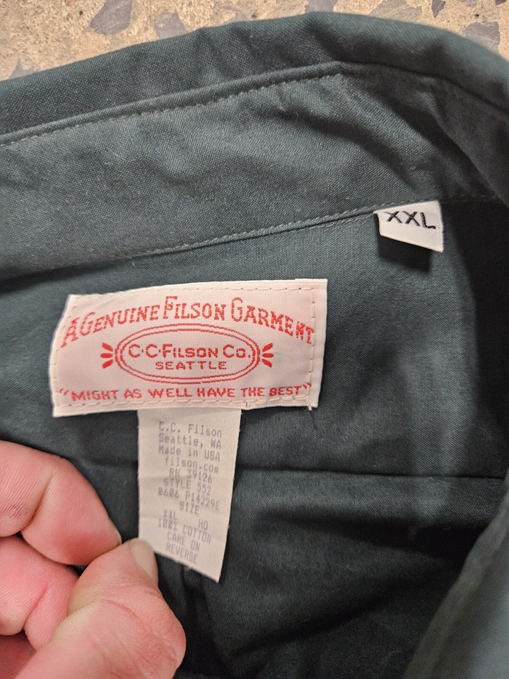 C.C. Filson Padded Shooting Shirt Men's XXL Green Long Sleeve 552 ...