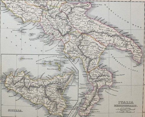 1857 ANCIENT MAP HAND COLOURED ITALIA MERIDIONALIS SOUTH ITALY SICILIA ...