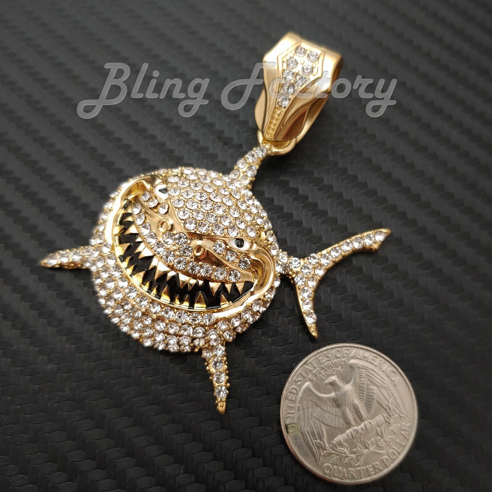 6ix9ine Iced Shark Pendant & 18" Iced Cuban & 1 Row Chain Bling ...