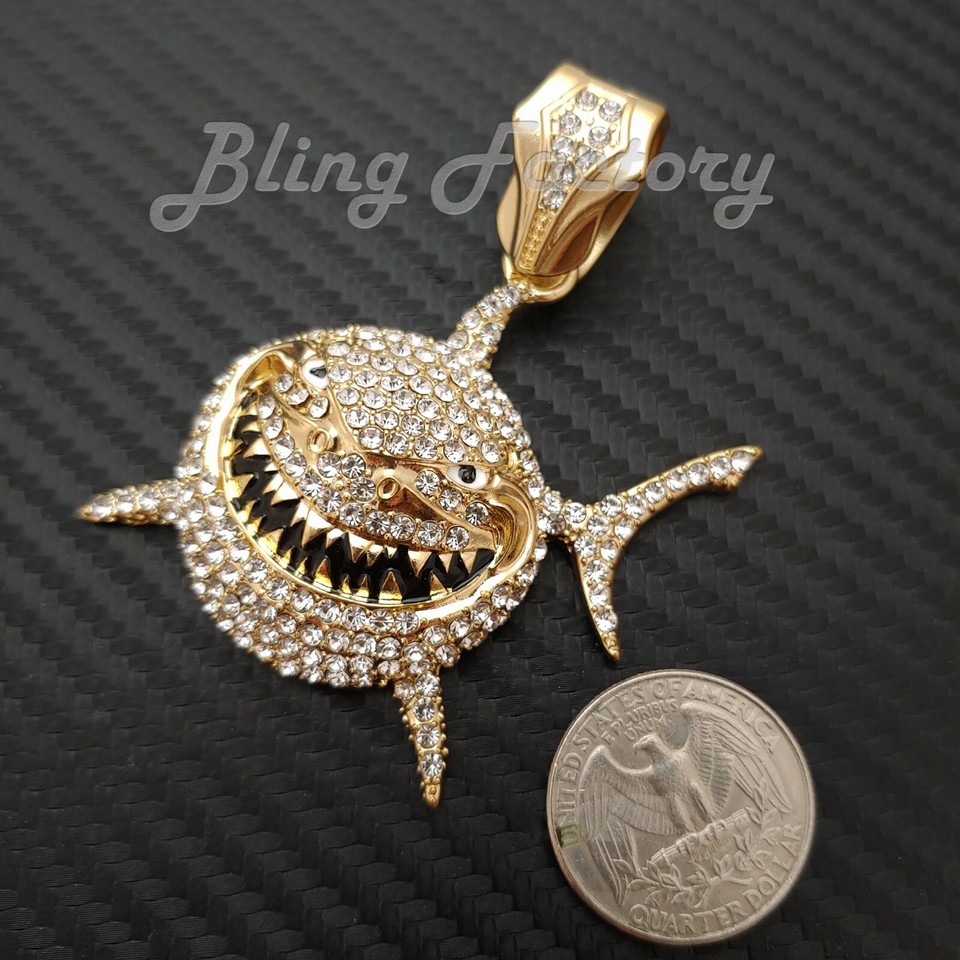 6ix9ine Iced Shark Pendant & 18" Iced Cuban & 1 Row Chain Bling ...