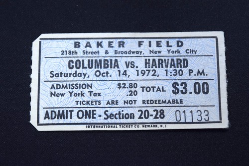 Columbia vs Harvard Football October 14th 1972 Ticket Stub Baker Field ...