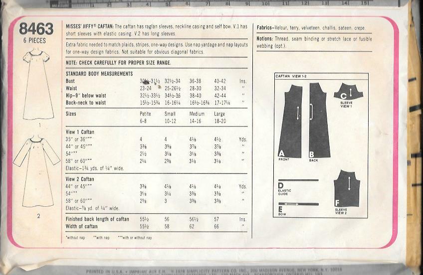 Vintage Simplicity #8463 Misses Caftan MuuMuu - Size 14-16 | eBay