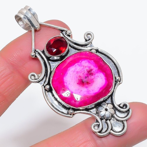 Pink Solar Quartz, Garnet Gemstone 925 Sterling Silver Pendant 2.60 ...