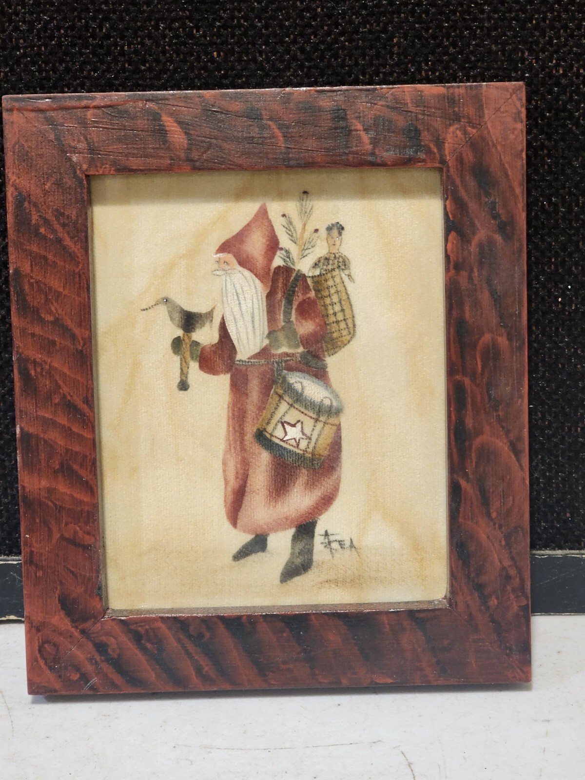 SIGNED ANN REA Santa Claus W/Toys Christmas Oil On Velvet Theorem ...