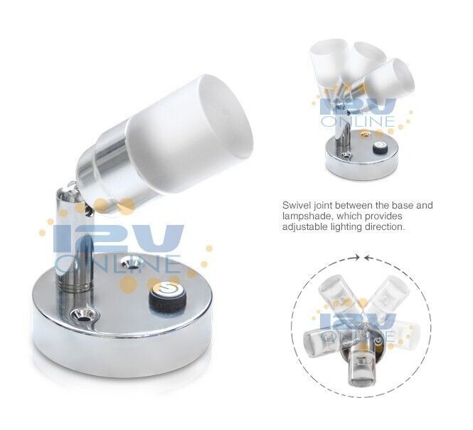 2 PCS 12V LED Crystal Swivel Reading Light Wall Mount Blue Cool White ...