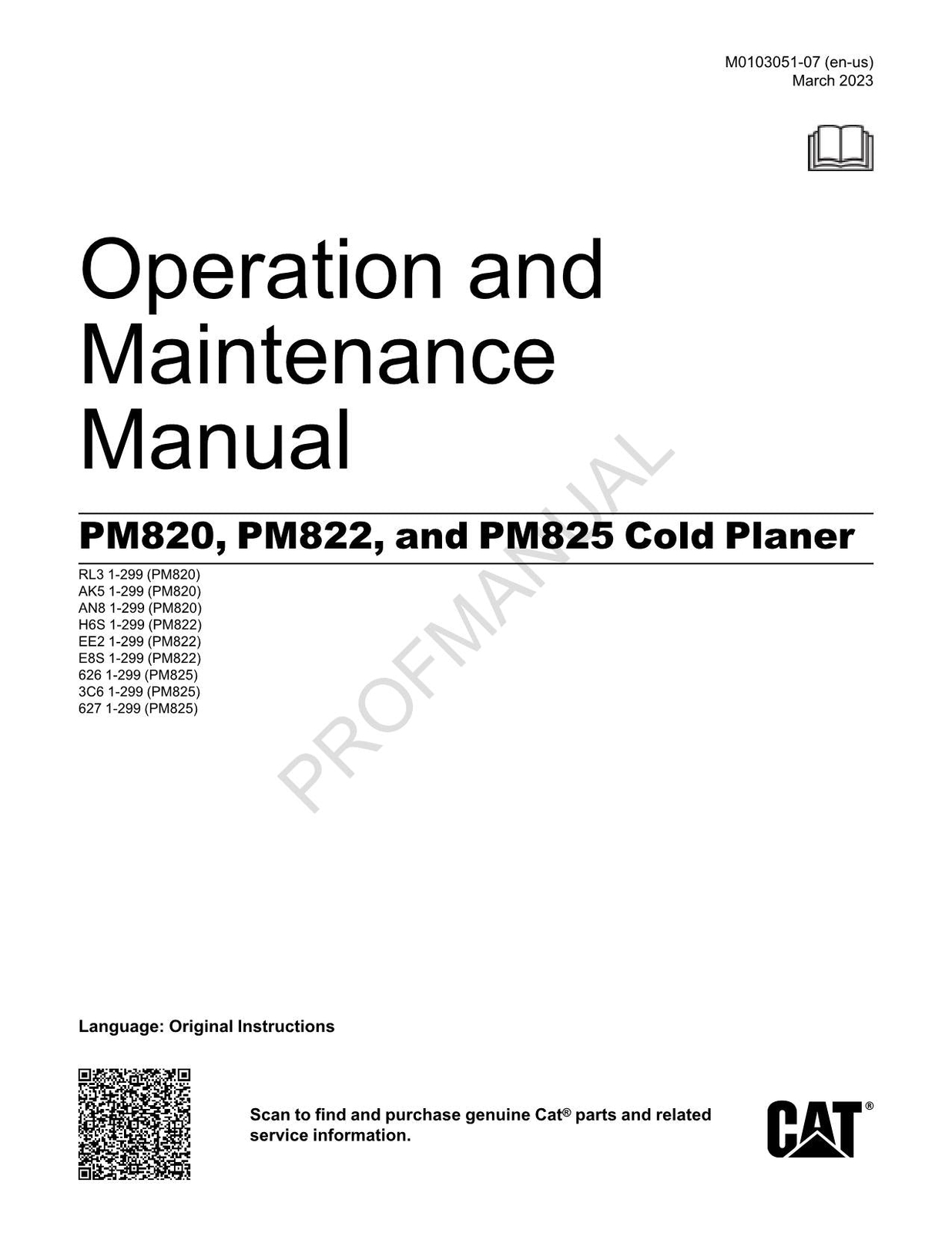 Caterpillar PM820 PM822 PM825 Cold Planer Operators Manual M0103051EN ...
