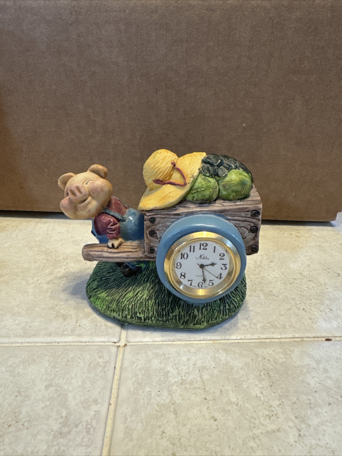Desktop Clock - Dressed Pig Pulling Cart of Vegetables 3x3x4” | eBay