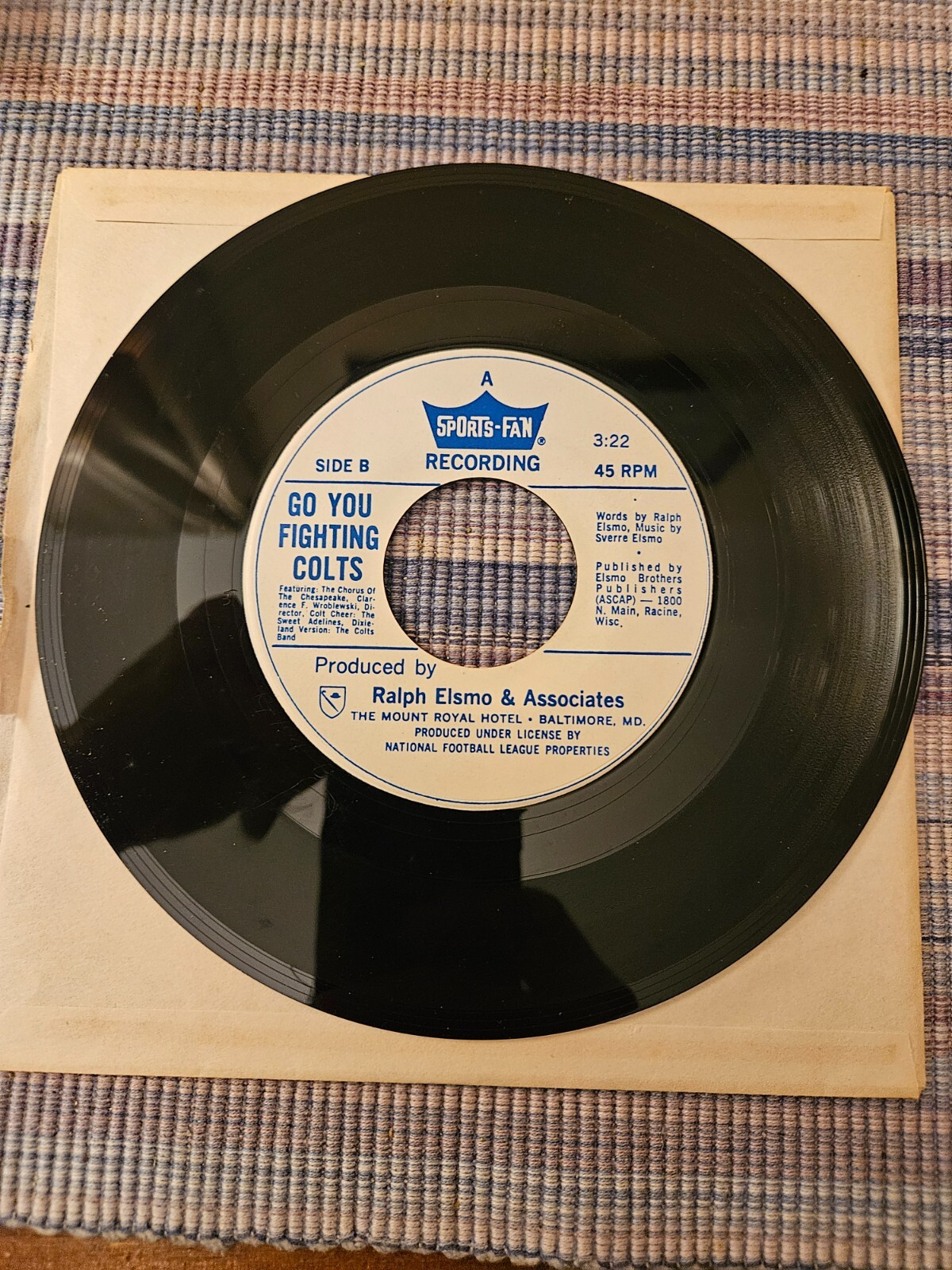 Baltimore Colts 7” 45 RPM RECORD The Colts Songs Let’s Go You Colts ...