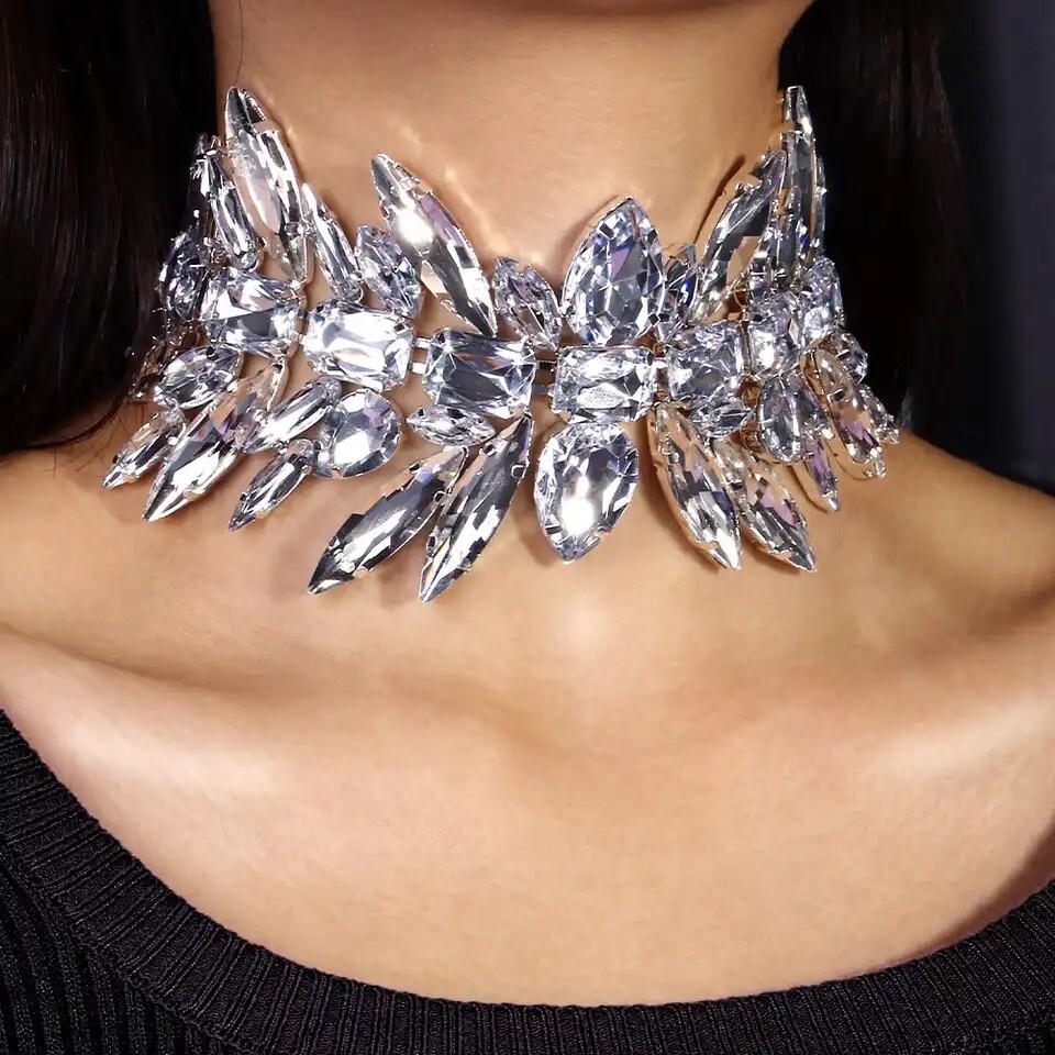 Stonefans Rhinestone Silver Geometric Choker Necklace Jewelry T For