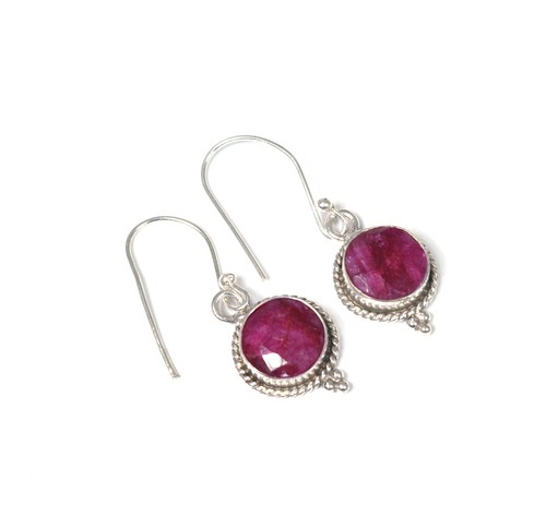 925 Solid Sterling Faceted Simulated Ruby Hook Earring-1.4 Inch B182 | eBay