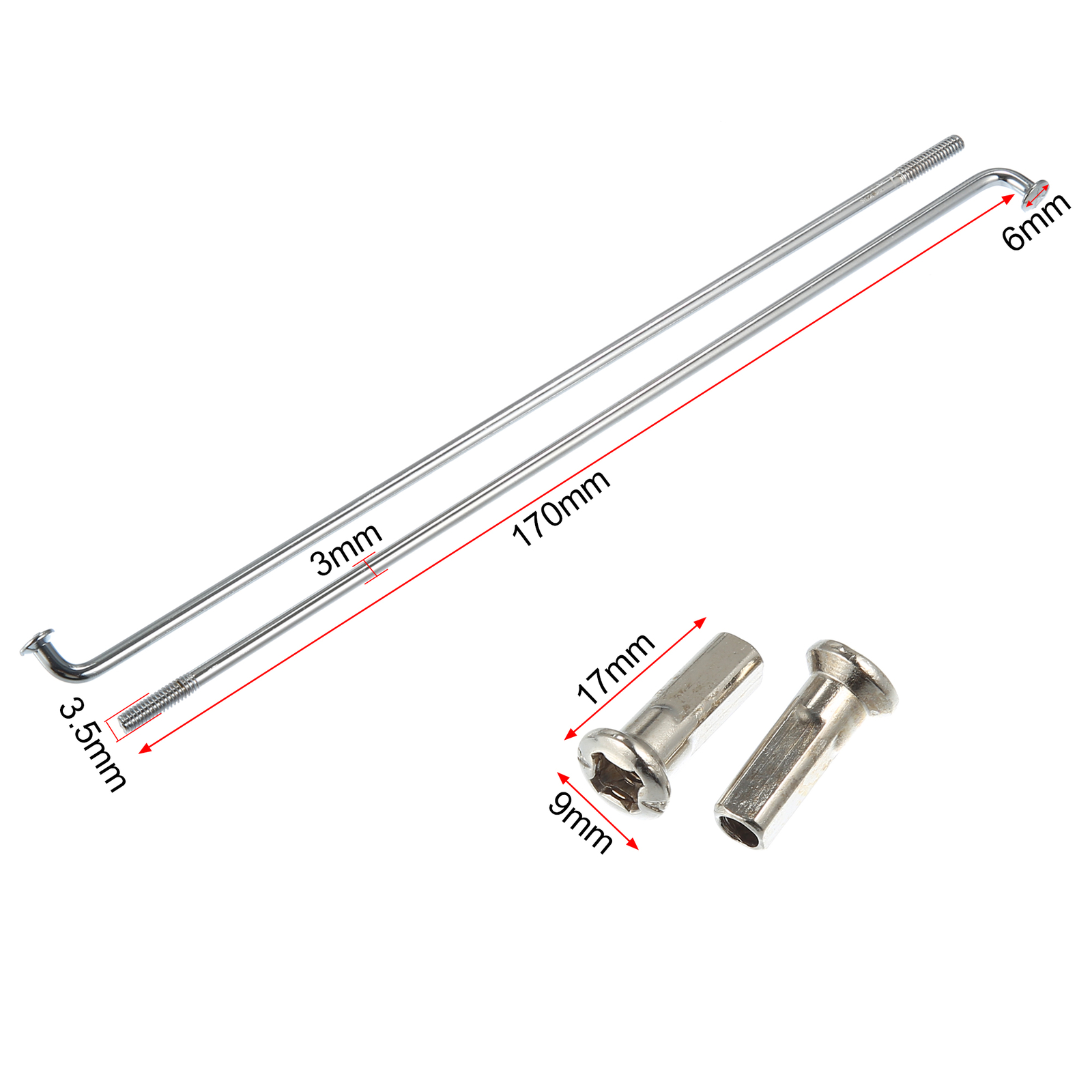 Universal 3.5mm Thread 170mm Length Motorcycle Wheel Spokes w/Nipples ...