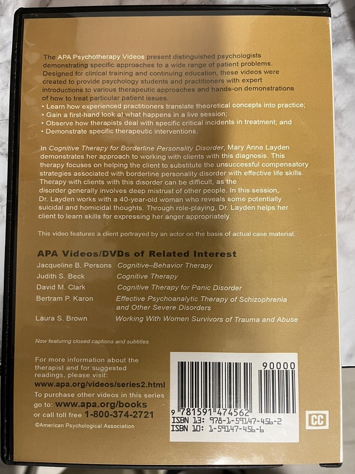 Cognitive Therapy for Borderline Personality Disorder, Mary Layden, DVD ...