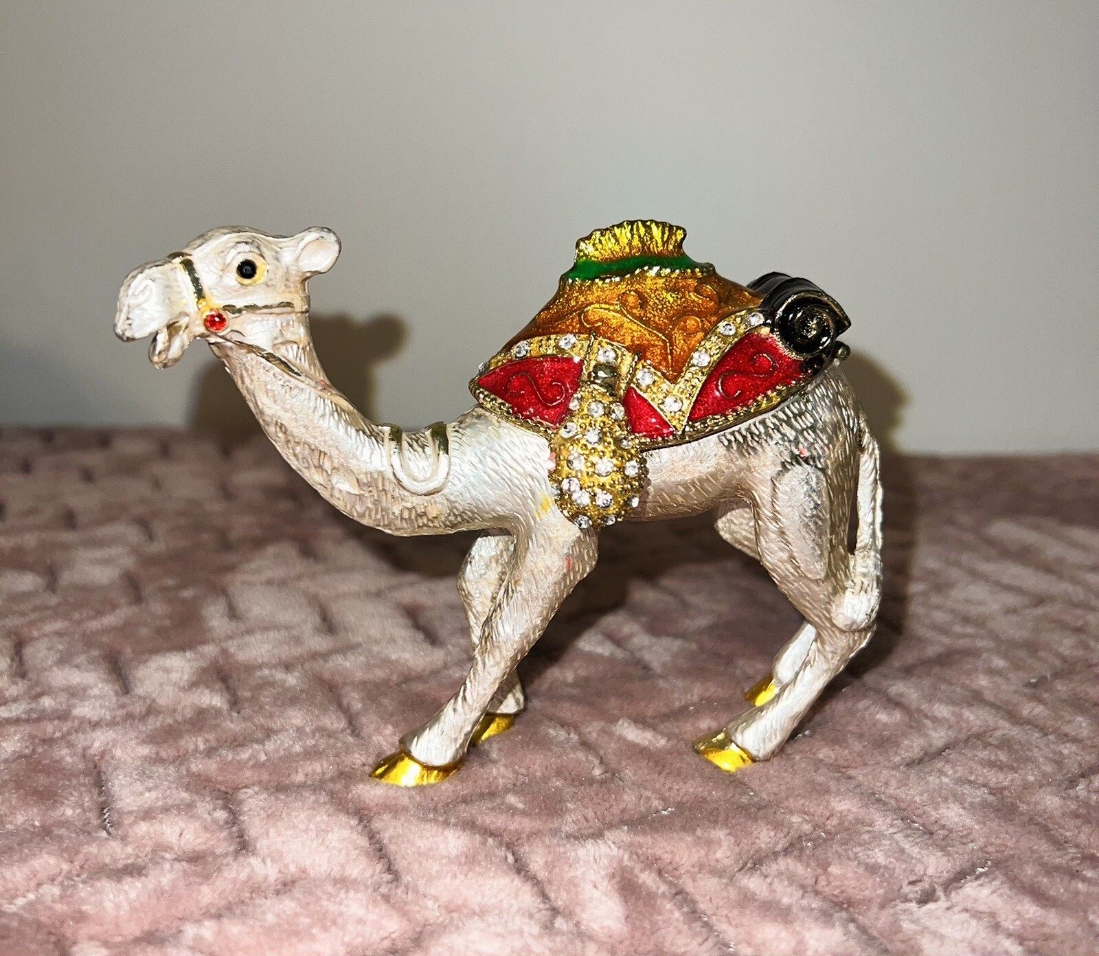 Vintage Jeweled Egyptian CAMEL Trinket Snuff Box Hinged Metal Enamel ...