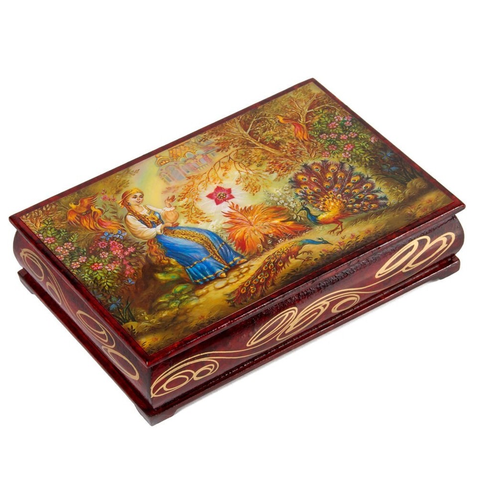 Scarlet Flower Russian Jewelry Box Lacquered Trinket Box Keepsake 4x6 ...