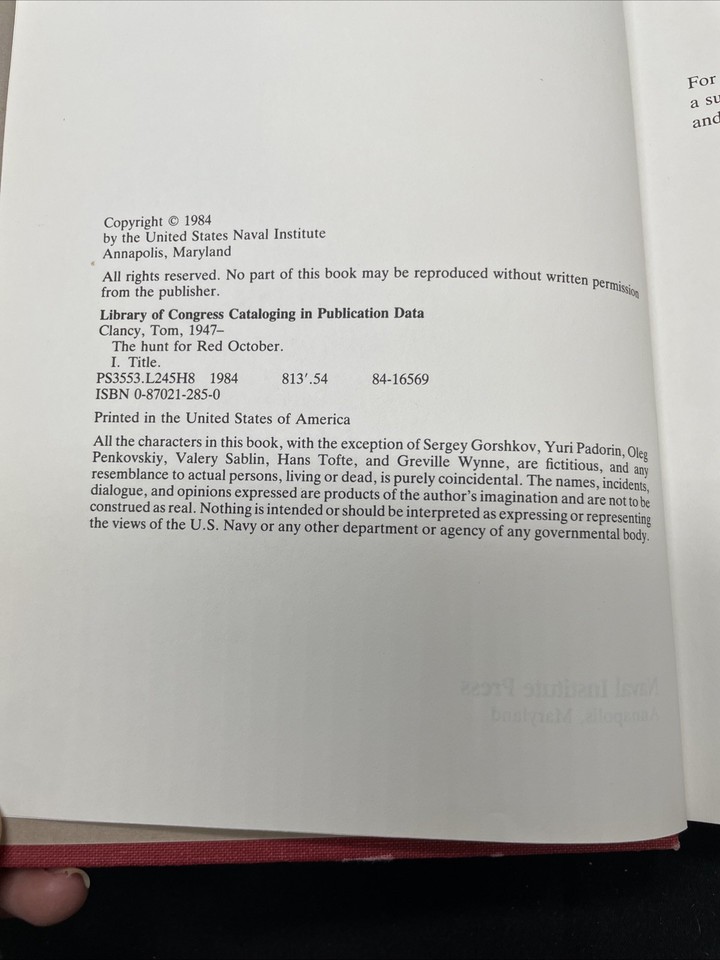 The Hunt for Red October -Tom Clancy - 1st Edition/1st Printing (1984 ...