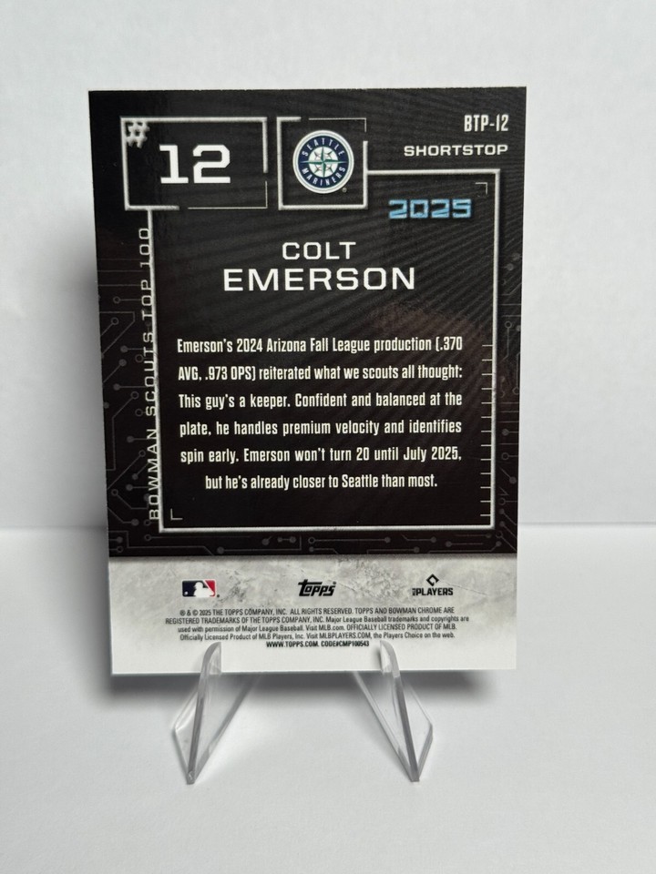 Colt Emerson 2025 Bowman Chrome Top 100 Scouts #BTP-12 Mariners ...
