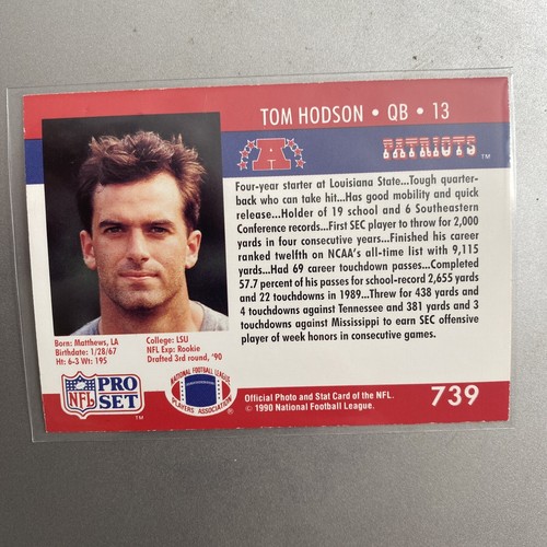 1990 Pro Set Tom Hodson RC New England Patriots #739A | eBay