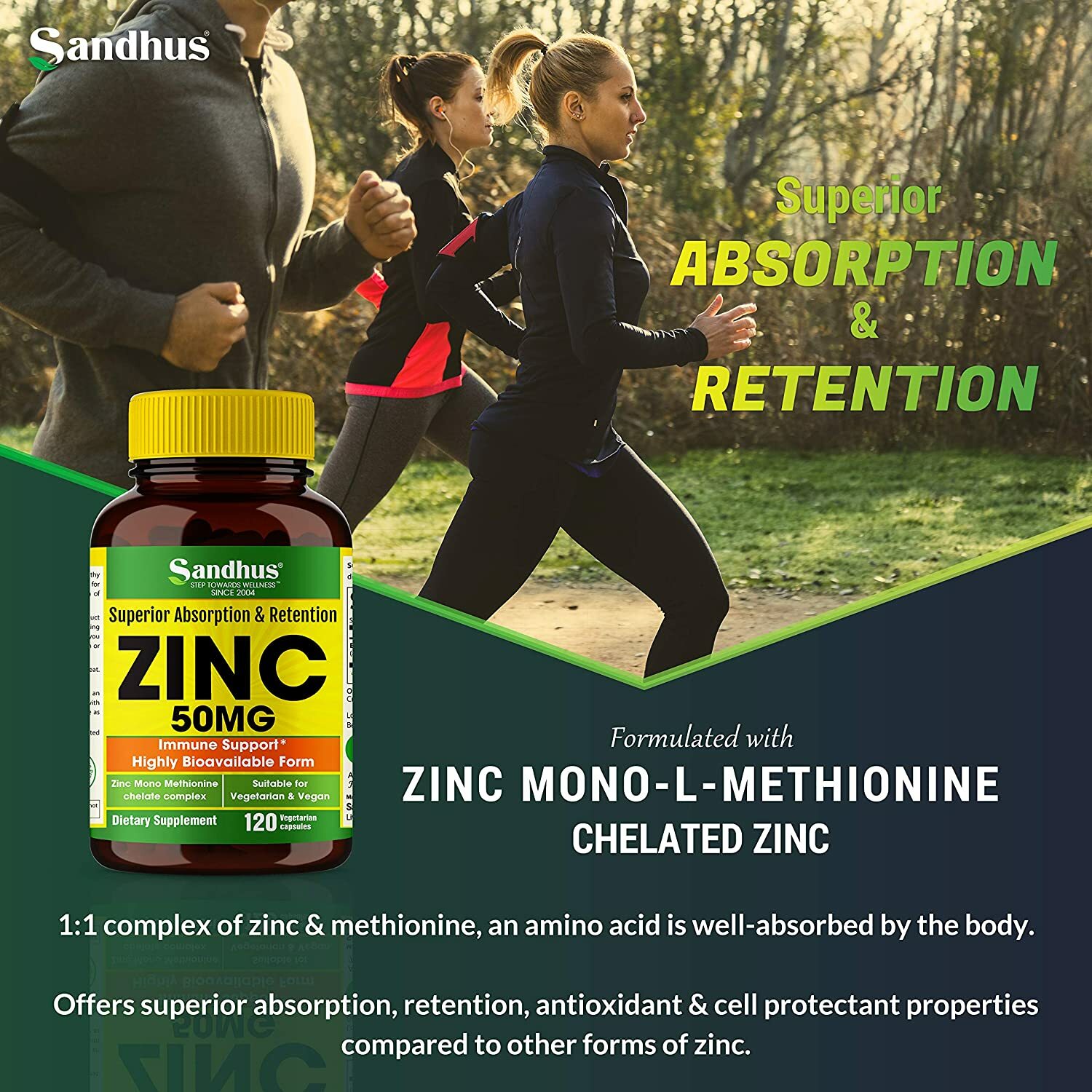 Zinc 50mg -Zinc Methionine 120 Vegetarian Capsules-Immune Health ...