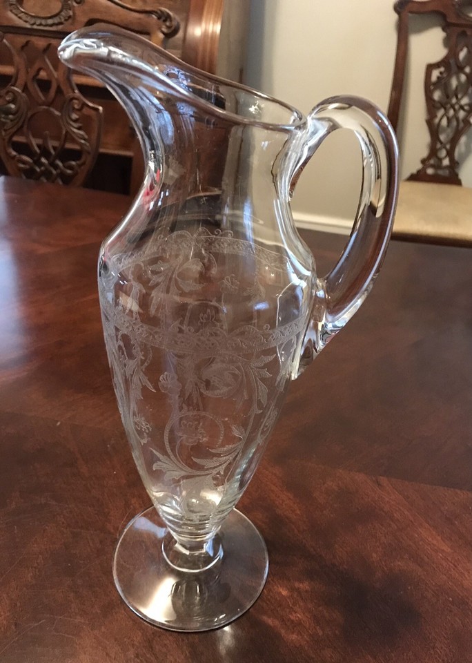 Antique Heisey Glass Pitcher Vase Tall Etched Frontenac Rare | eBay