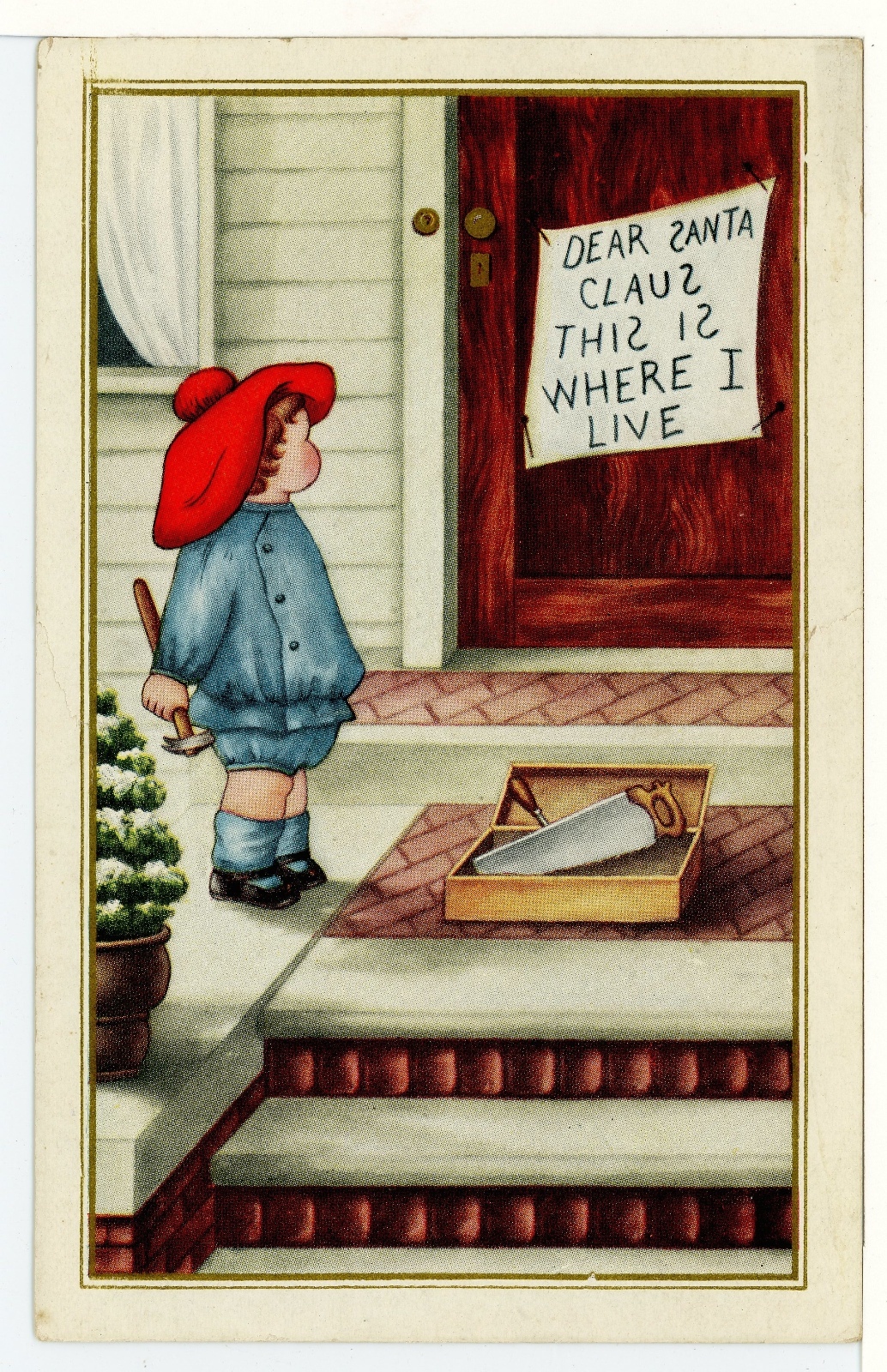 Girl Leaving Misspelled Note for Santa Cute Antique Embossed Christmas ...