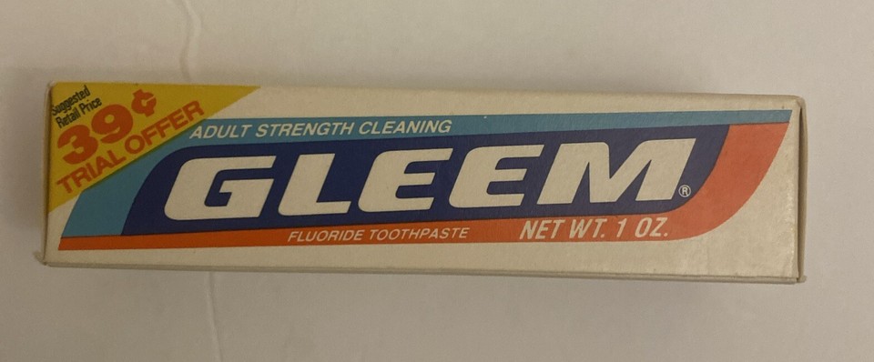 Unused NOS Vtg 1980s GLEEM Toothpaste 1 oz sample, 39 cent trial offer ...