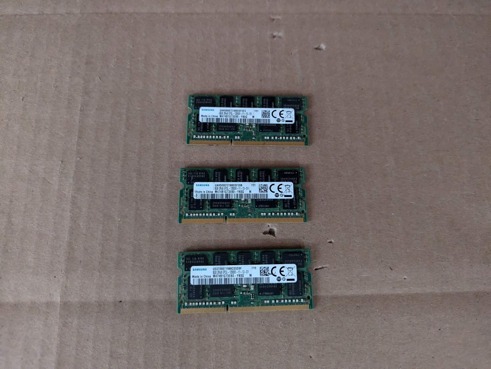 LOT OF 3 SAMSUNG LAPTOP MEMORY 8GB 2RX8 EP3L-12800E M474B1G73EBO-YKOQ ZZ6-4(21) | eBay