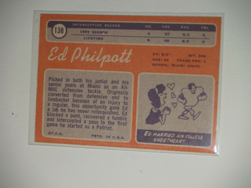 1970 Topps Ed Philpott #138 Rookie Patriots - Near Mint or better | eBay