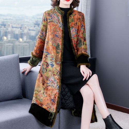 Womens Winter Jacket Cheongsam Retro China Coat Cotton Pad Thicken Warm ...