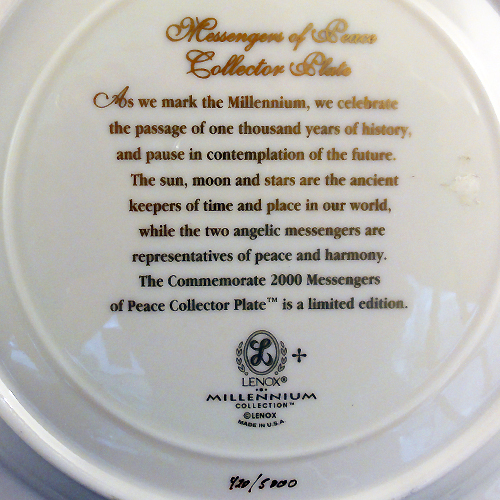 MILLENNIUM COLLECTION PLATE Messengers of Peace LENOX 2000 10.75" MADE ...
