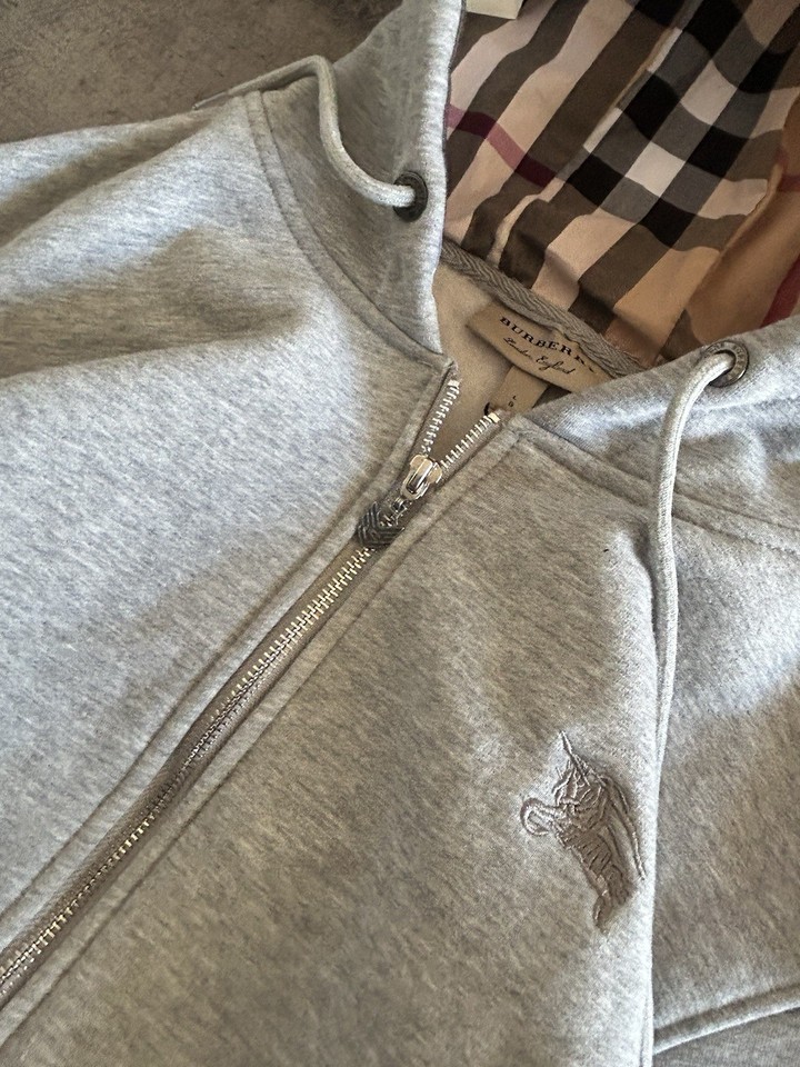 Grey Burberry Zip Up with Plaid Interior Size L | eBay