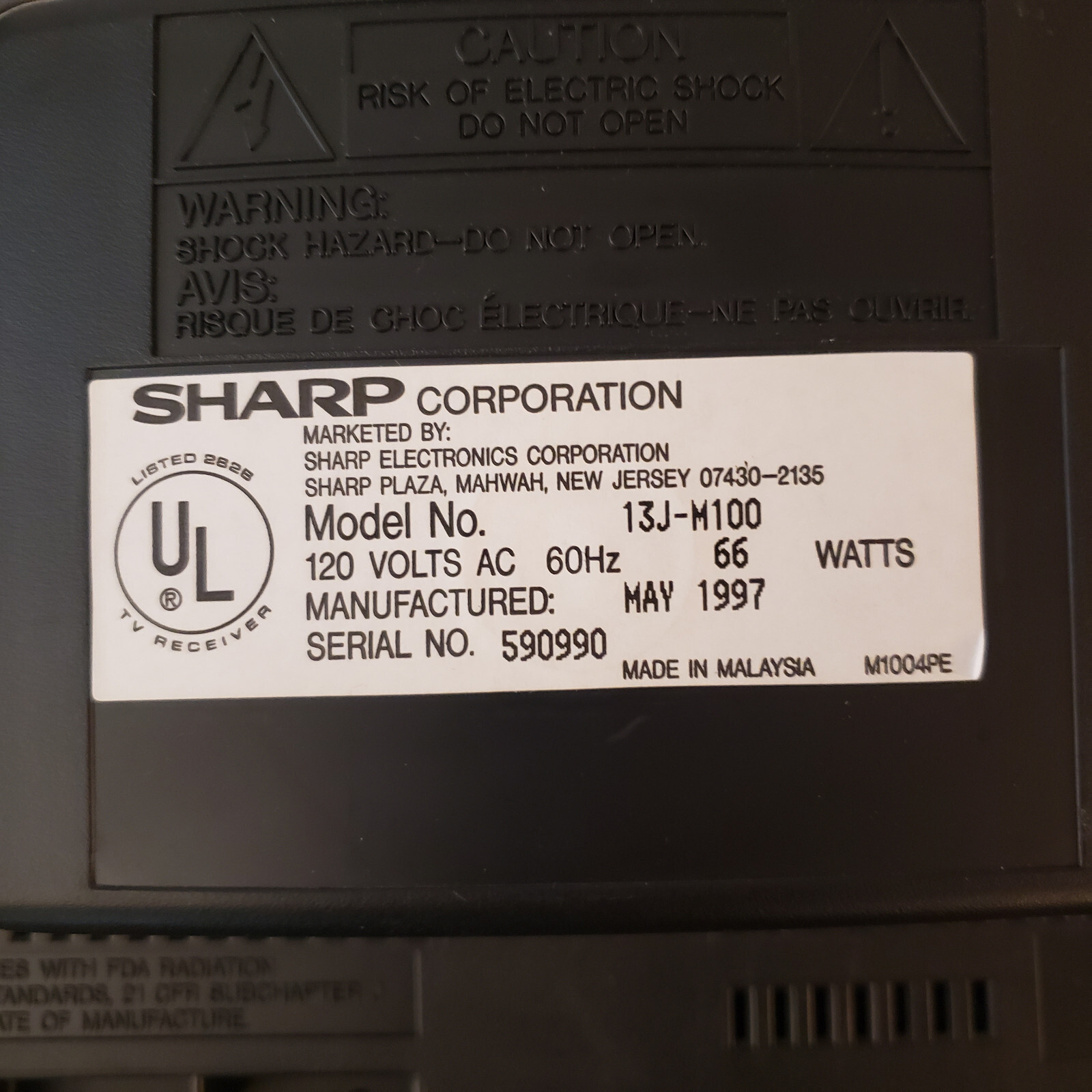 Vintage SHARP 13" CRT Color TV 13J-M100 Retro Gaming Front A/V Inputs ...