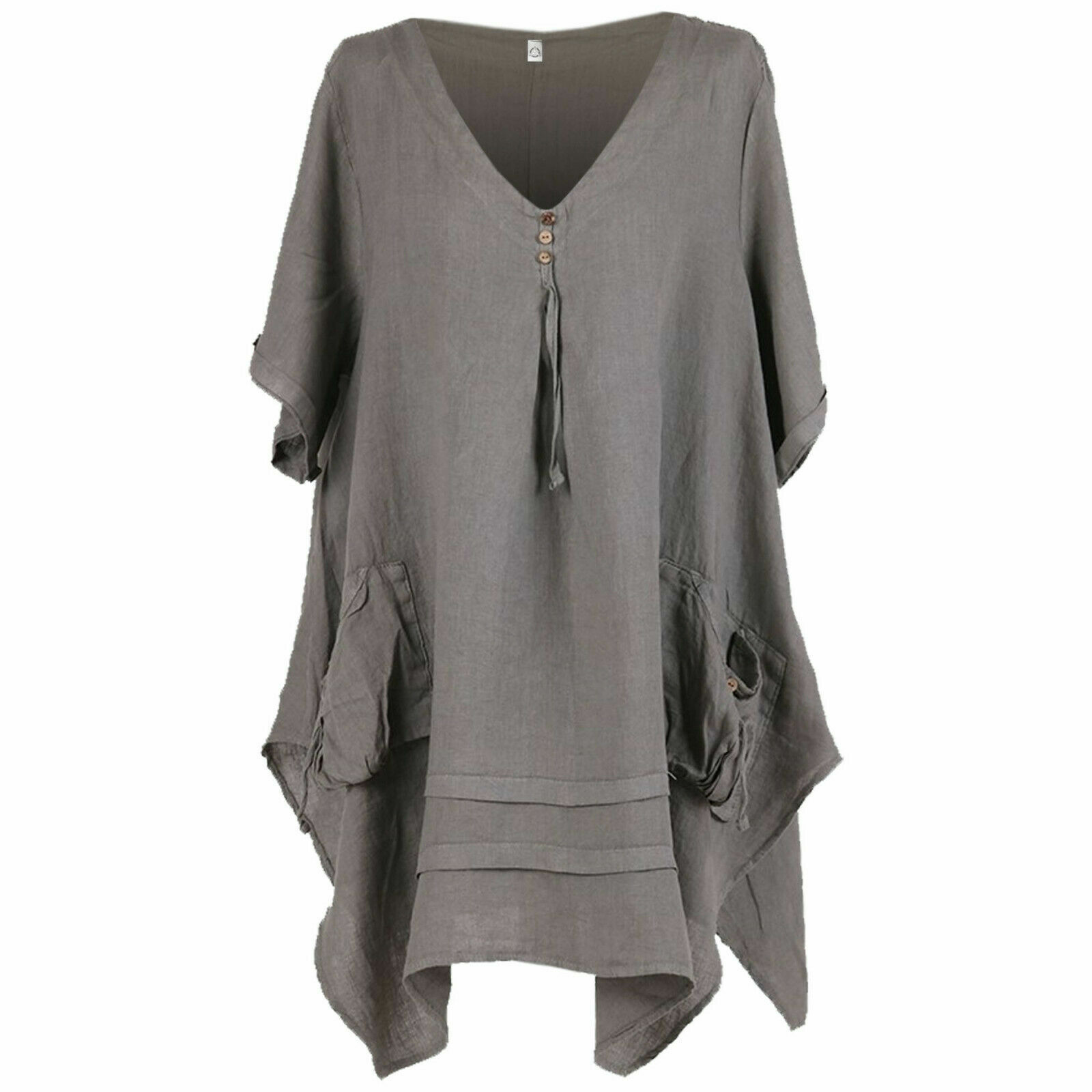 Ladies Italian Quirky V Neck Lagenlook Linen Kaftan Womens Plain Tunic ...
