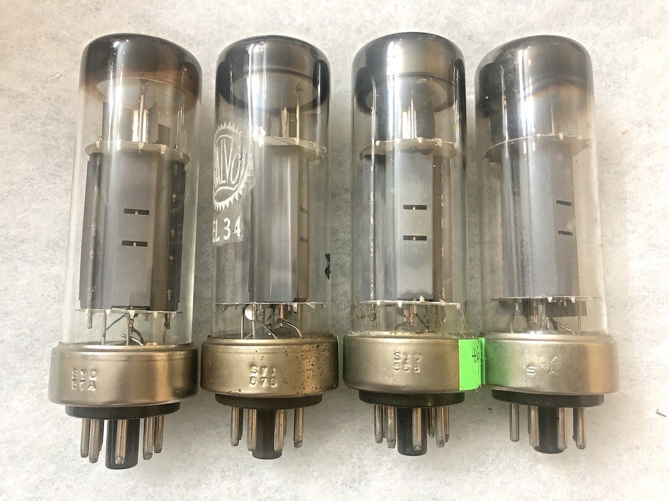 Valvo Philips EL34 6CA7 Metal Base Disc getter, NOS Tested Matched Quad ...