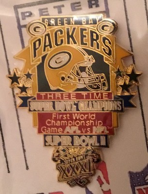 Green Bay Packers 3 Time Super Bowl Champions Pin PDI | eBay