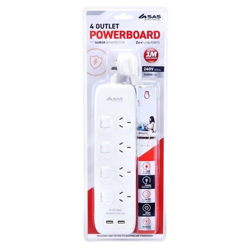 1x Power Board USB Charger 4 Way Surge Protector With 1M Cable 2 USB ...