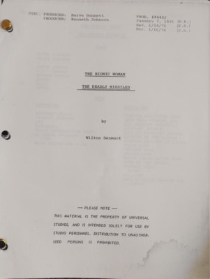 Classic Script The Bionic Woman Deadly Missiles Richard Anderson Notes ...