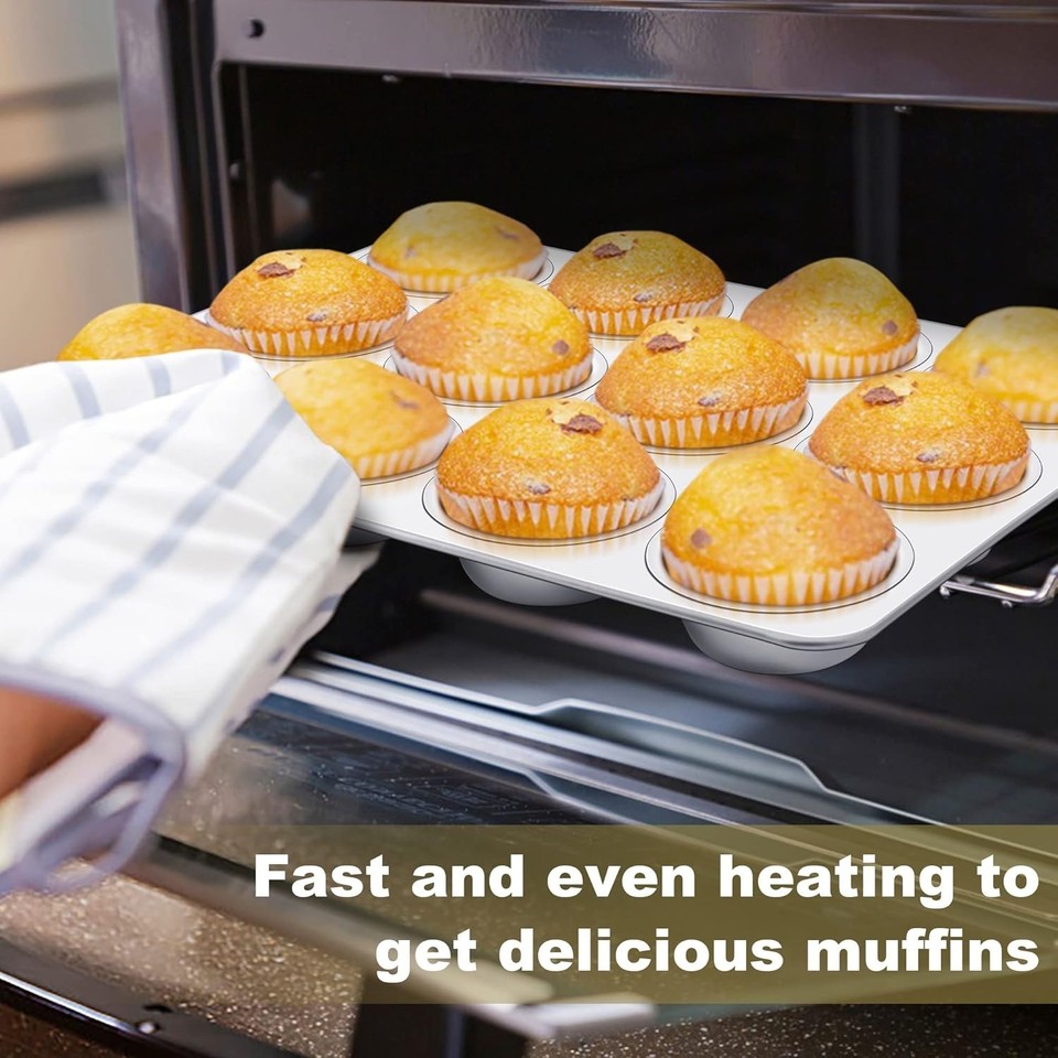 TeamFar 12-Cup Muffin Pan, Stainless Steel Muffin Tin Metal Cupcake ...