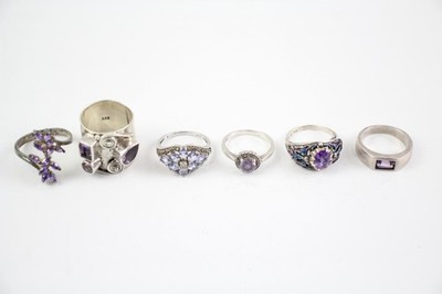 Sterling Silver Stone Set Rings Amethyst Contemporary Enamel x 6 (27g ...