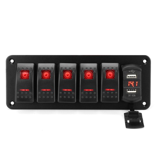 6 Gang Rocker Switch Panel Red LED Waterproof Breakers Car Marine Boat ...