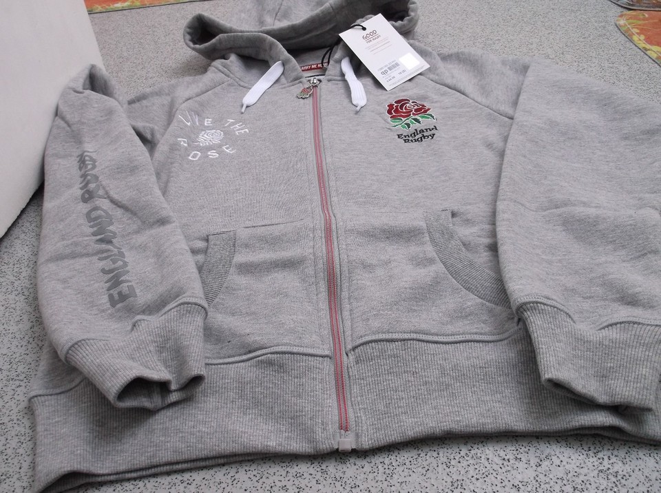 RFU England Rugby "Live The Rose" Embroidered Crest Ladies Hoodie ...