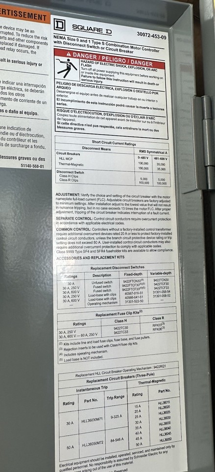 Square D Size 0 Combination Starter 8538SCG34V81CFF4H308P51TX11 | eBay