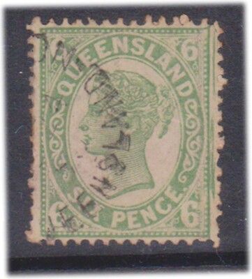 (K103-358) 1897 QLD 6d green QVIC side face stamp (NG) | eBay