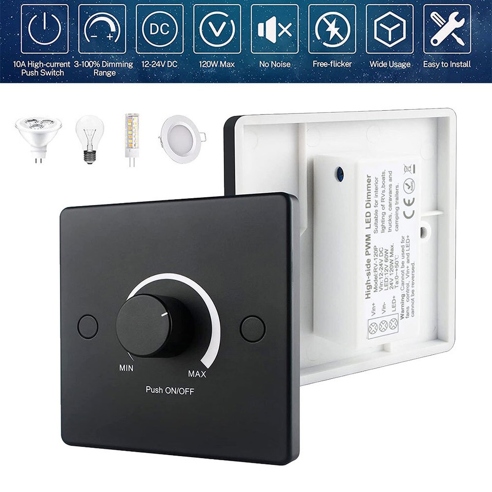 DC12V/24V RV LED Dimmer Switch PWM Led Light Dimmer On/Off Rotary ...