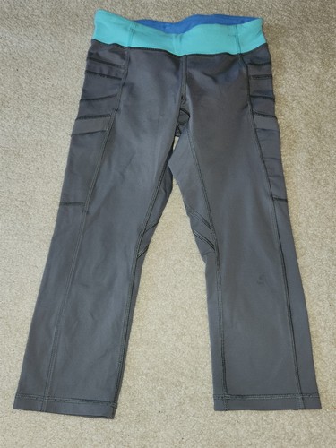 Ivivva by Lululemon girls cropped tights 10 gray light blue band pants ...