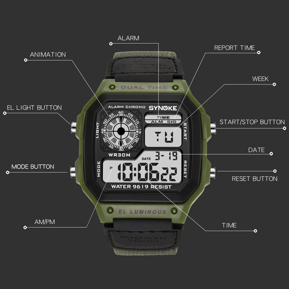 Men's Sports Watch Waterproof LED Backlight Digital Military Tactical ...