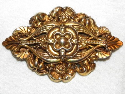 Vintage Art Nouveau Repousse Gold Plate Brooch Ornate Floral Scrollwork ...