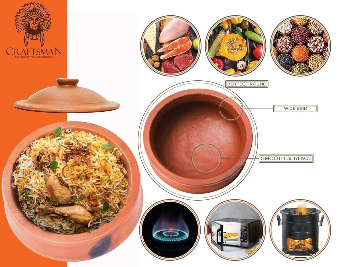 Handmade Clay Biryani Handi Pot for Cooking and Serving with Lid 2 ...