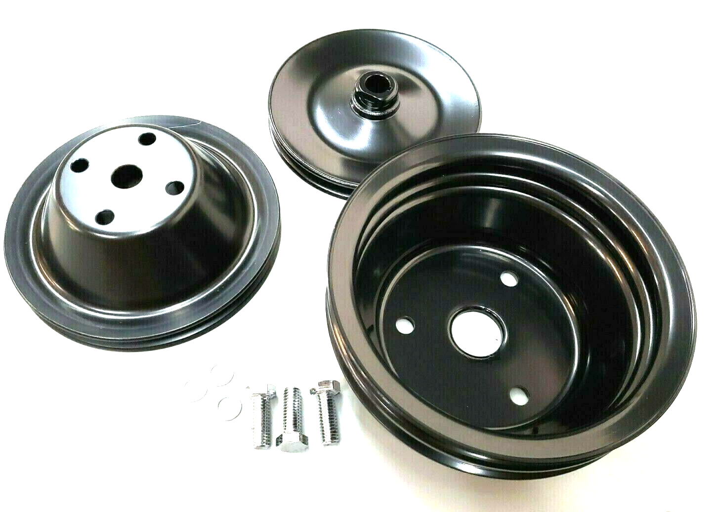 SB Chevy Long Water Pump Steel Pulley Kit SBC 1 Grove Upper 2 Grove ...