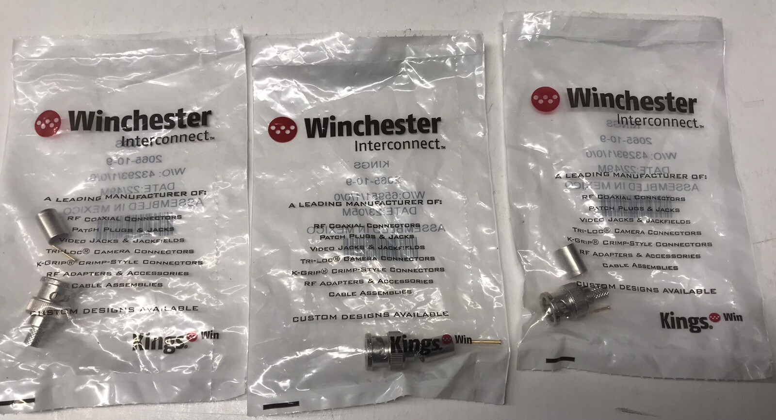 WINDCHESTER KINGS 2065-10-9 BNC CRIMP CONNECTORS Belden 1694A, 1695 ...
